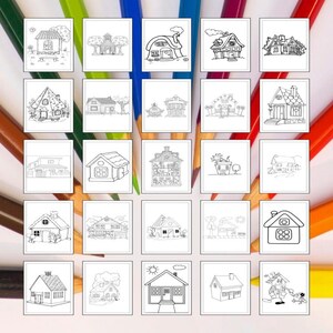 Printable House Coloring Pages for Kids and Adults | 60 Pages | Instant ...