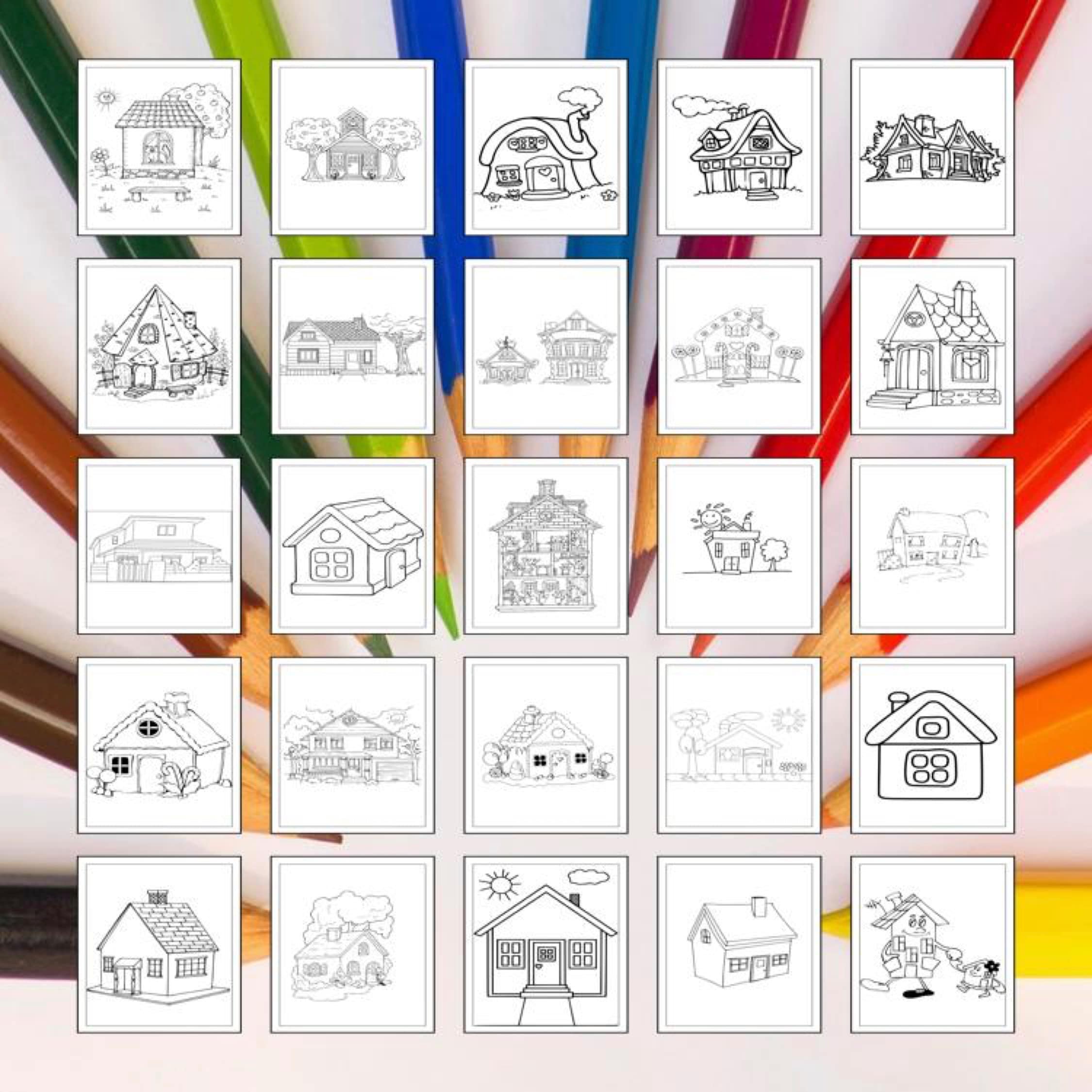 Printable House Coloring Pages for Kids and Adults | 60 Pages | Instant ...