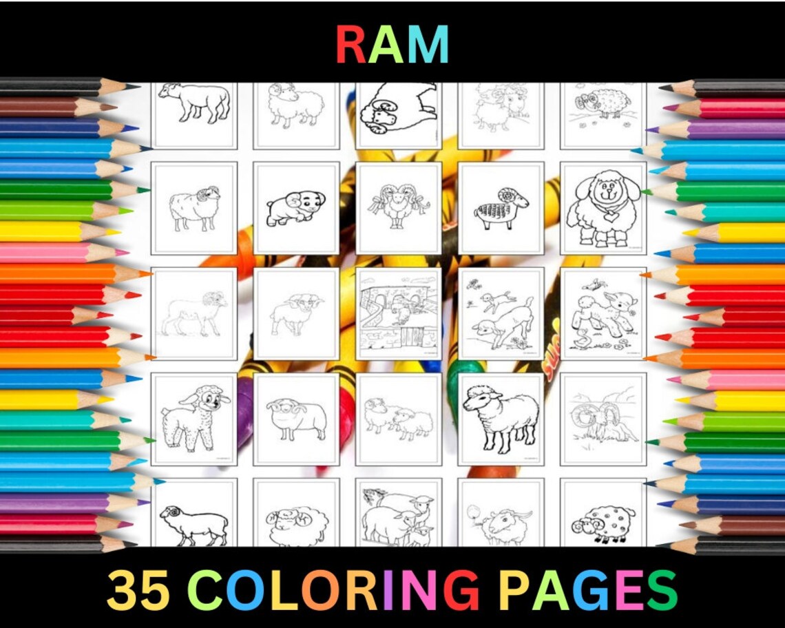 Printable Ram Coloring Pages for Kids & Adults | 35 Pages | Instant ...