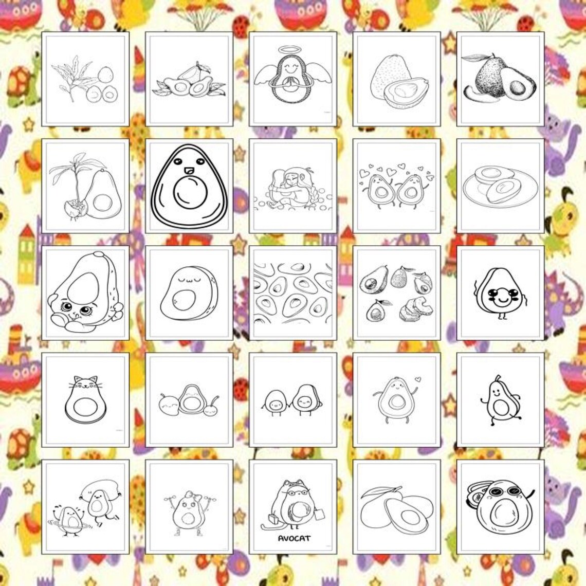 Printable Avocado Coloring Pages for Kids & Adults | 35 Pages | Instant ...