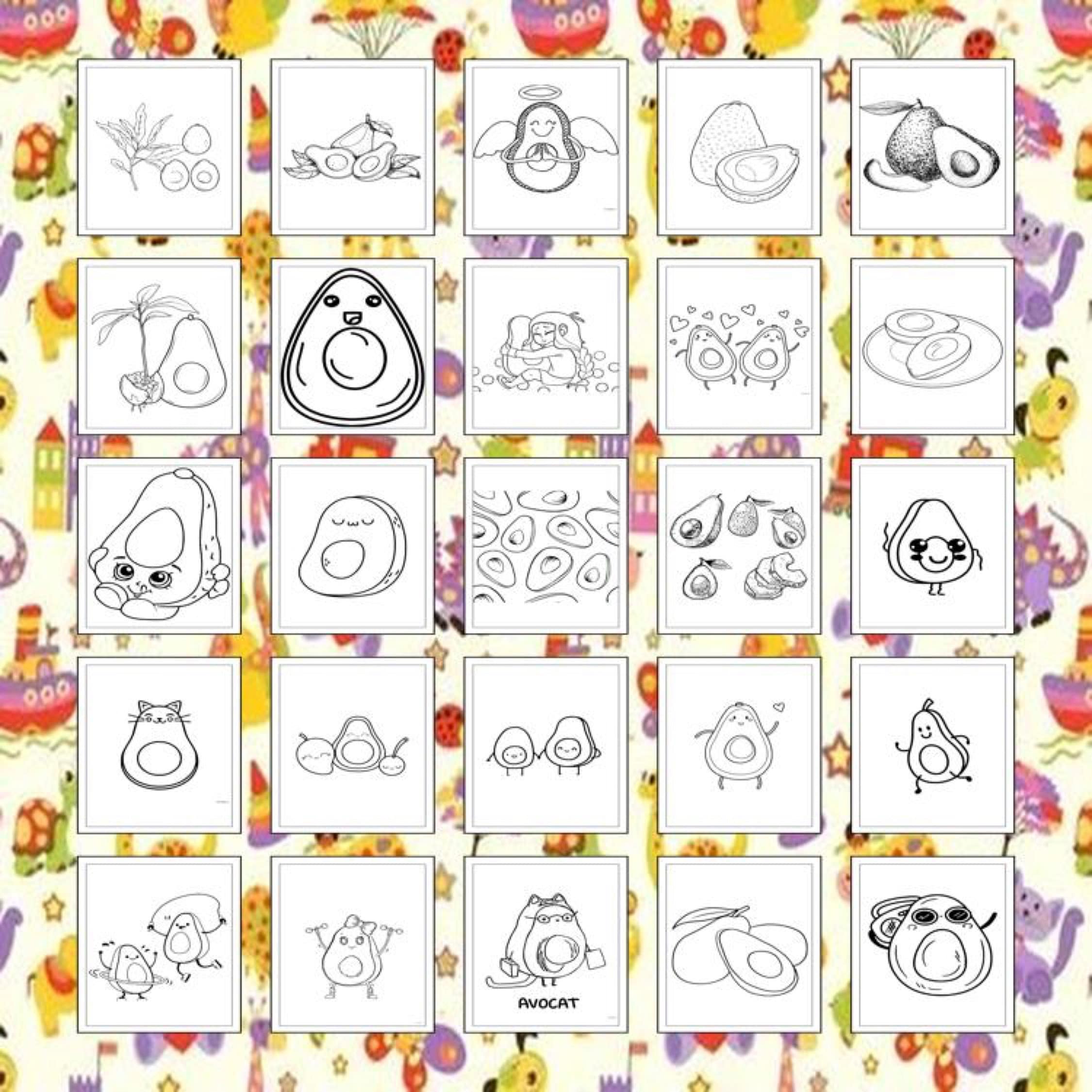 Printable Avocado Coloring Pages for Kids & Adults | 35 Pages | Instant ...