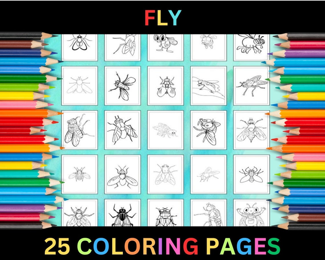 Printable Fly Coloring Pages for Kids & Adults | 25 Pages | Instant ...