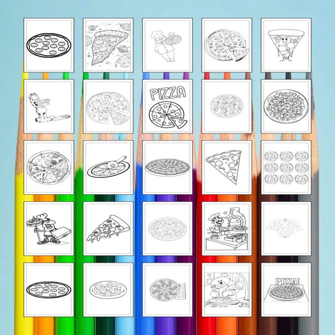 Printable Pizza Coloring Pages for Kids and Adults 90 Pages Instant ...