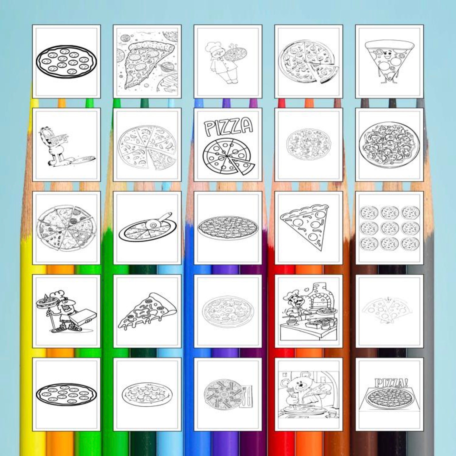 Printable Pizza Coloring Pages for Kids and Adults | 90 Pages | Instant ...