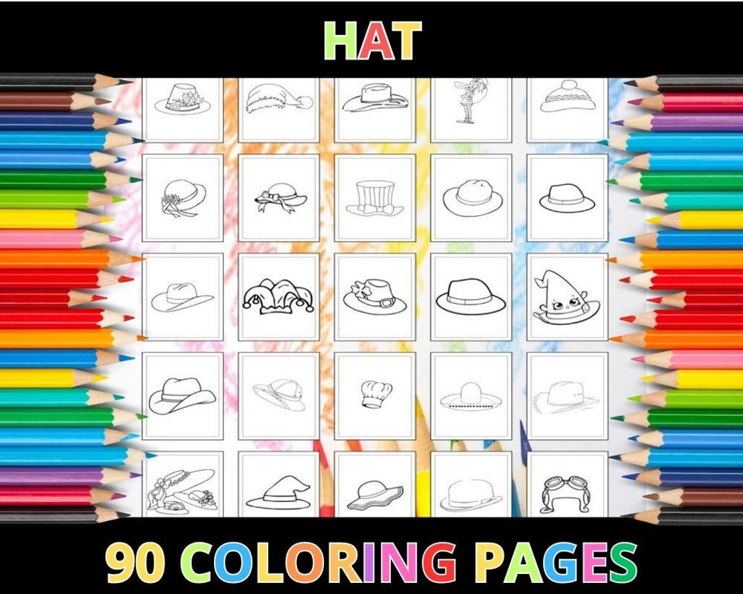 Printable Hat Coloring Pages for Kids and Adults | 90 Pages | Instant ...