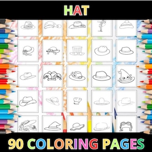 Printable Hat Coloring Pages for Kids and Adults | 90 Pages | Instant ...