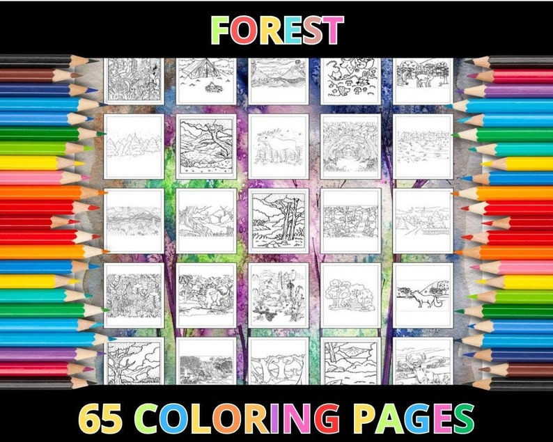 Printable Forest Coloring Pages for Kids & Adults | 65 Pages | Instant ...