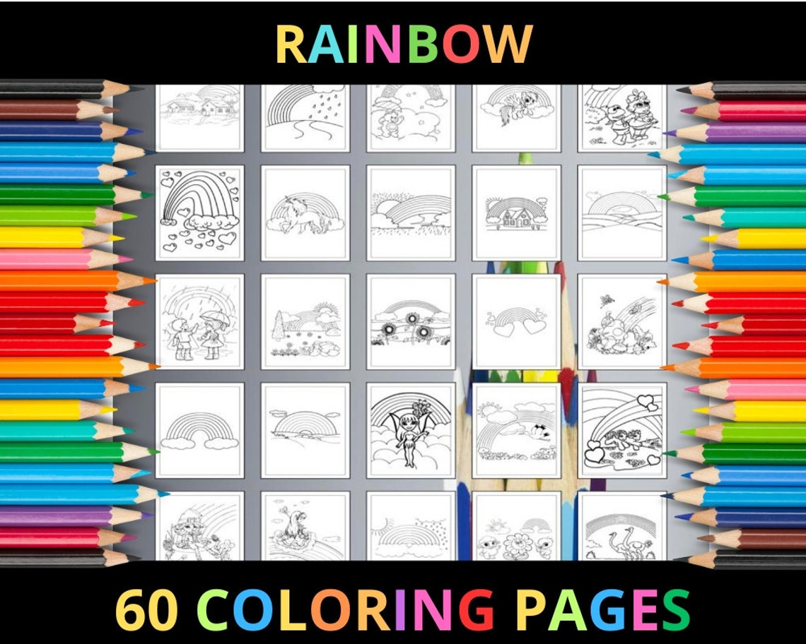 Printable Rainbow Coloring Pages for Kids and Adults 60 Pages Instant ...