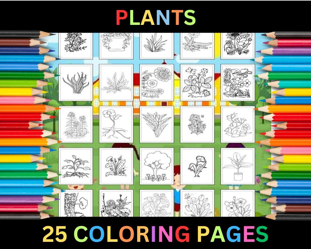 Printable Plants Coloring Pages for Kids & Adults | 25 Pages | Instant ...