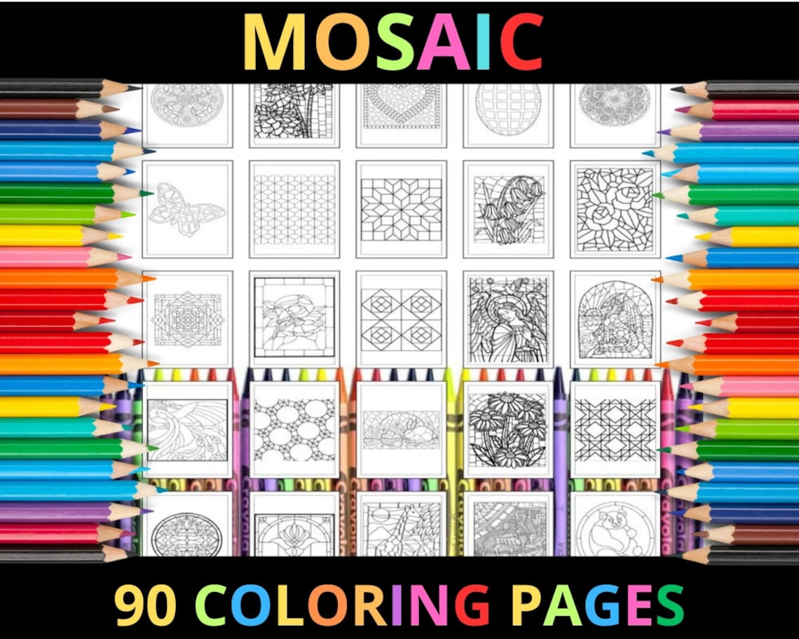 Printable Mosaic Coloring Pages for Kids and Adults 90 Pages Instant ...