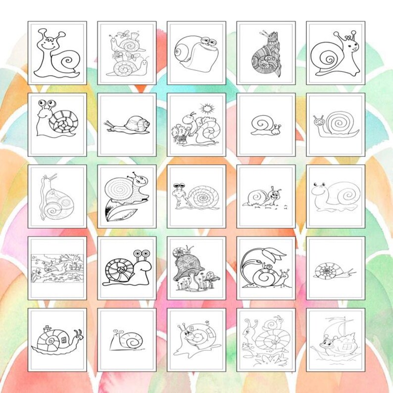 Printable Snail Coloring Pages for Kids and Adults | 90 Pages | Instant ...