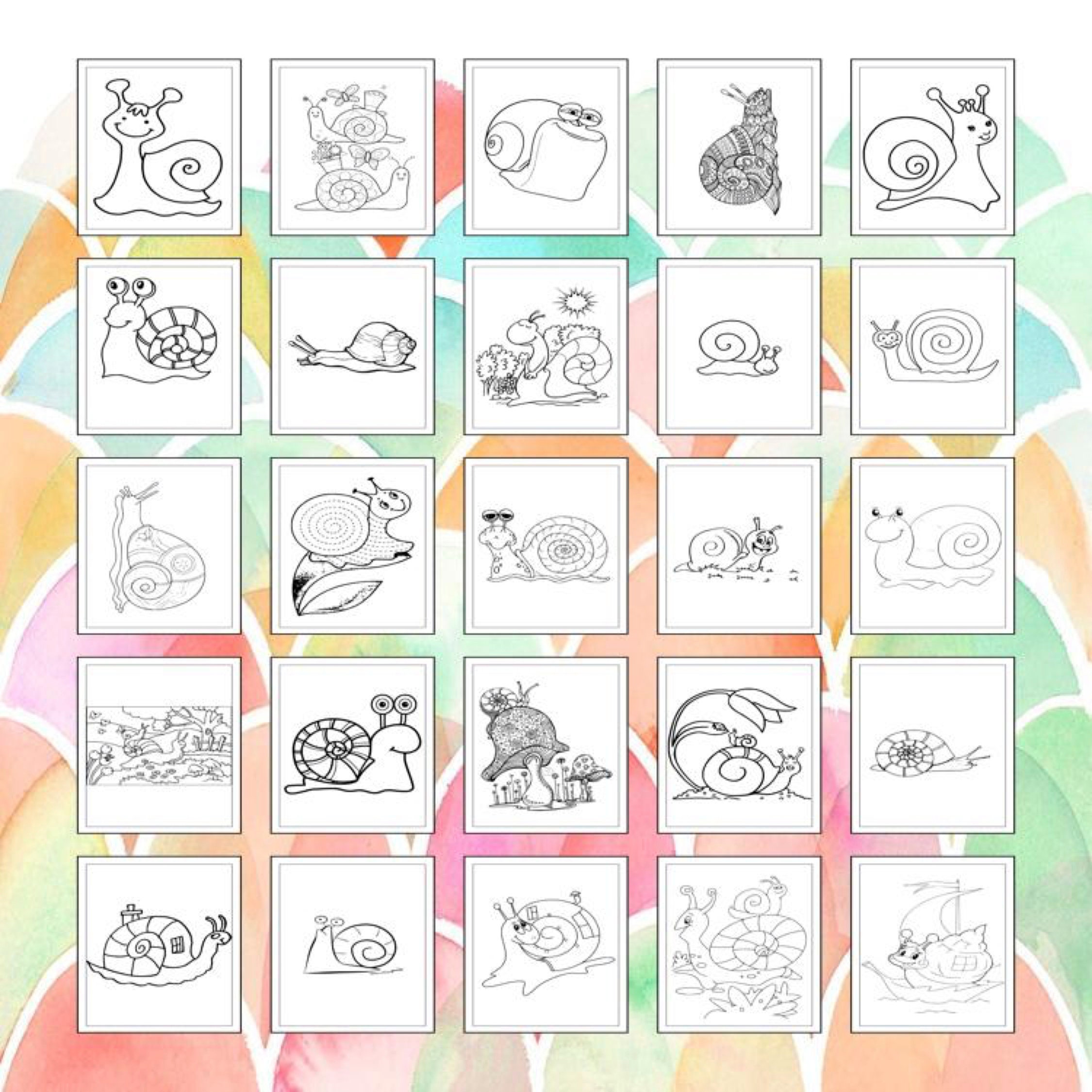 Printable Snail Coloring Pages for Kids and Adults | 90 Pages | Instant ...