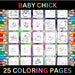 Printable Baby Chick Coloring Pages for Kids & Adults 25 Pages Instant ...