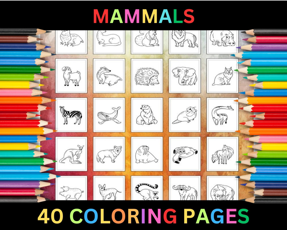 Printable Mammals Coloring Pages for Kids & Adults | 40 Pages | Instant ...