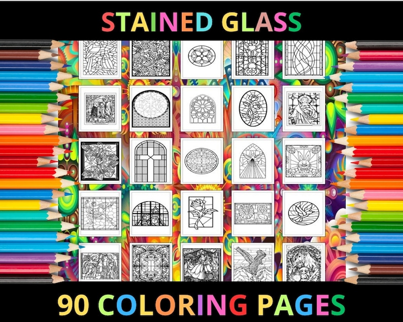 Printable Stained Glass Coloring Pages for Kids and Adults | 90 Pages ...