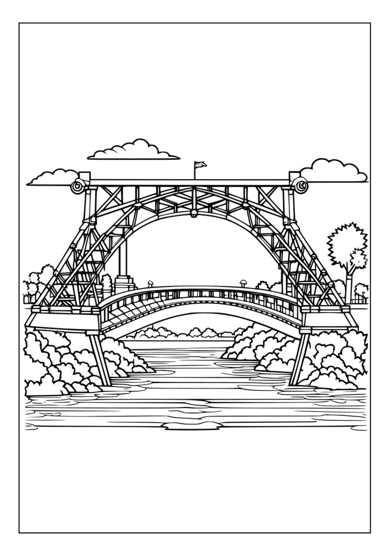 Printable Bridge Coloring Pages for Kids & Adults | 45 Pages | Instant ...