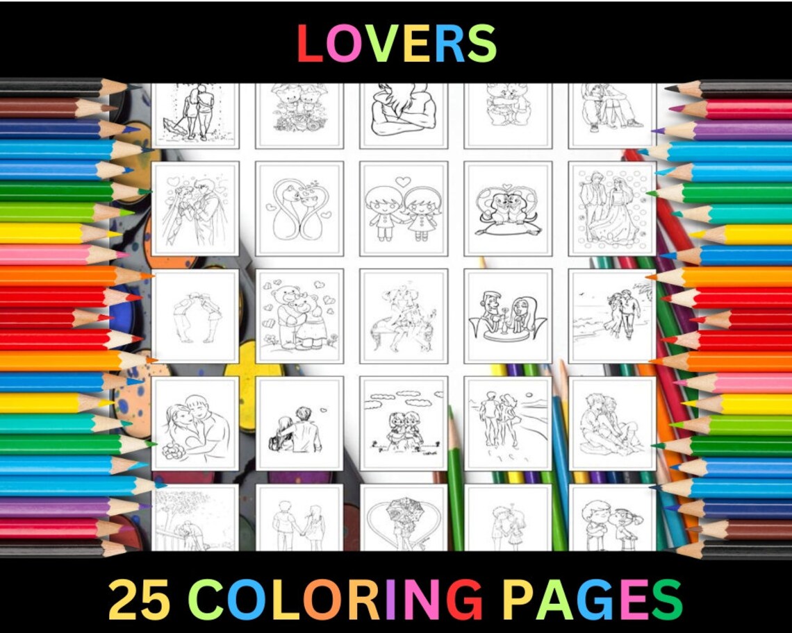 Printable Lovers Coloring Pages for Kids & Adults | 25 Pages | Instant ...