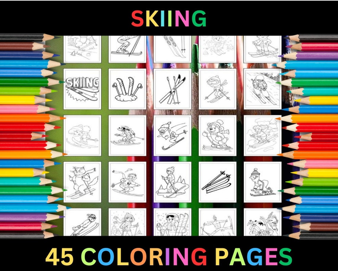 Printable Skiing Coloring Pages for Kids & Adults | 45 Pages | Instant ...