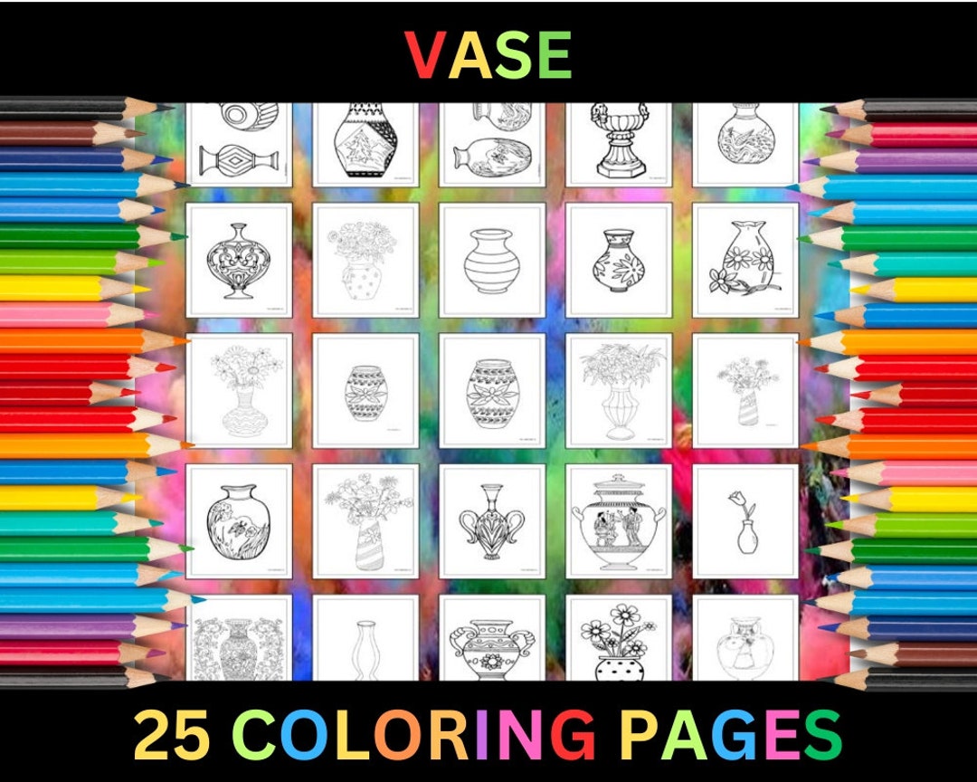 Printable Vase Coloring Pages for Kids & Adults | 25 Pages | Instant Digital Download PDF | Cute ...