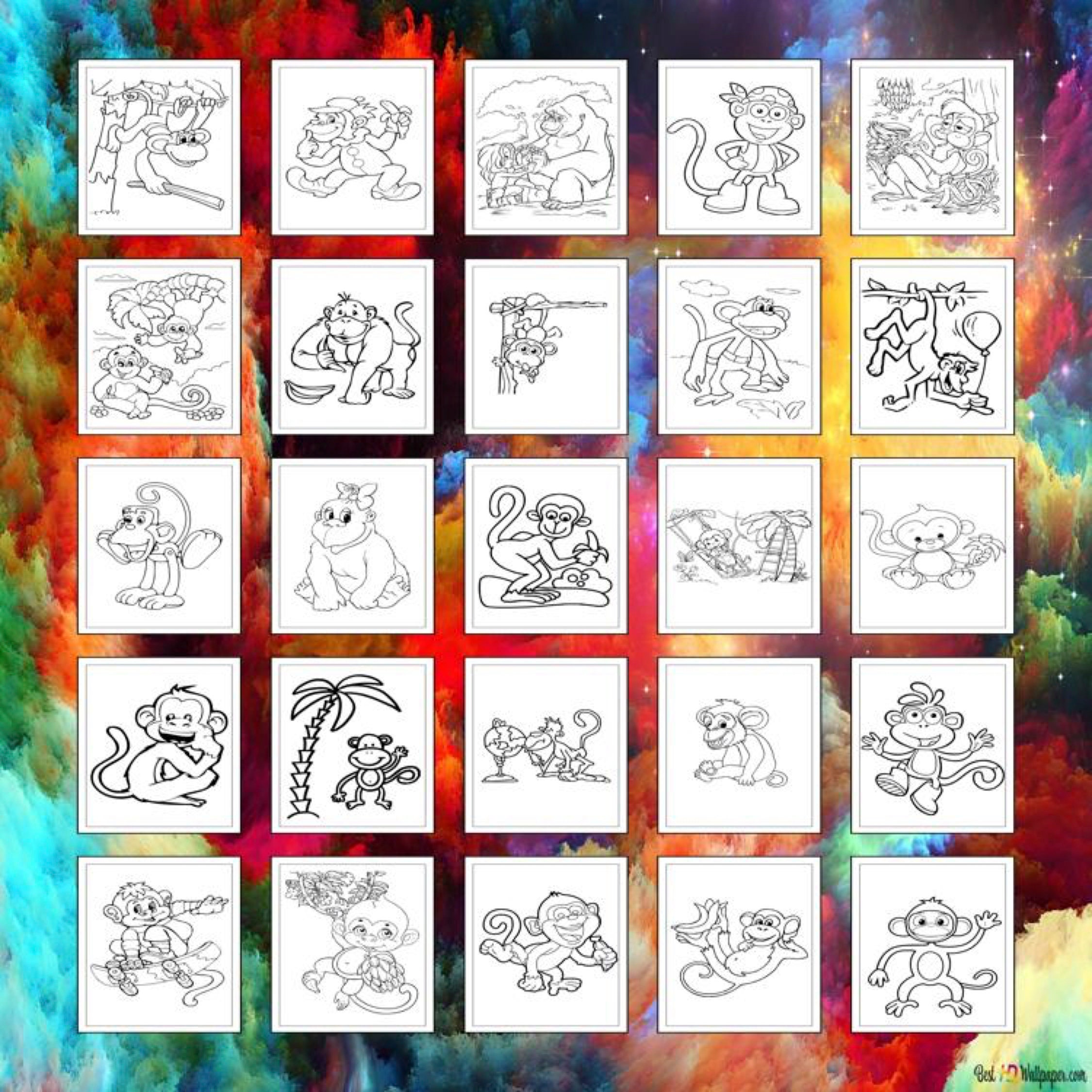 Printable Monkey Coloring Pages for Kids and Adults 90 Pages Instant ...