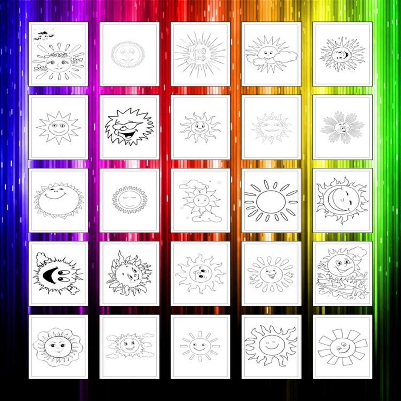 Printable Sun Coloring Pages for Kids & Adults | 29 Pages | Instant ...