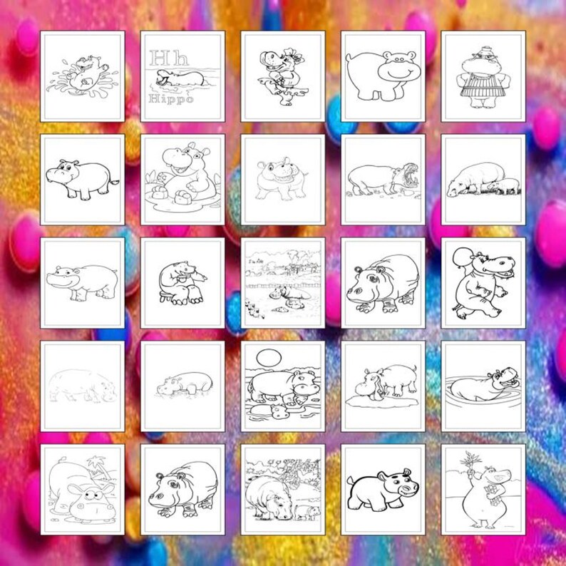Printable Hippo Coloring Pages for Kids and Adults | 90 Pages | Instant ...