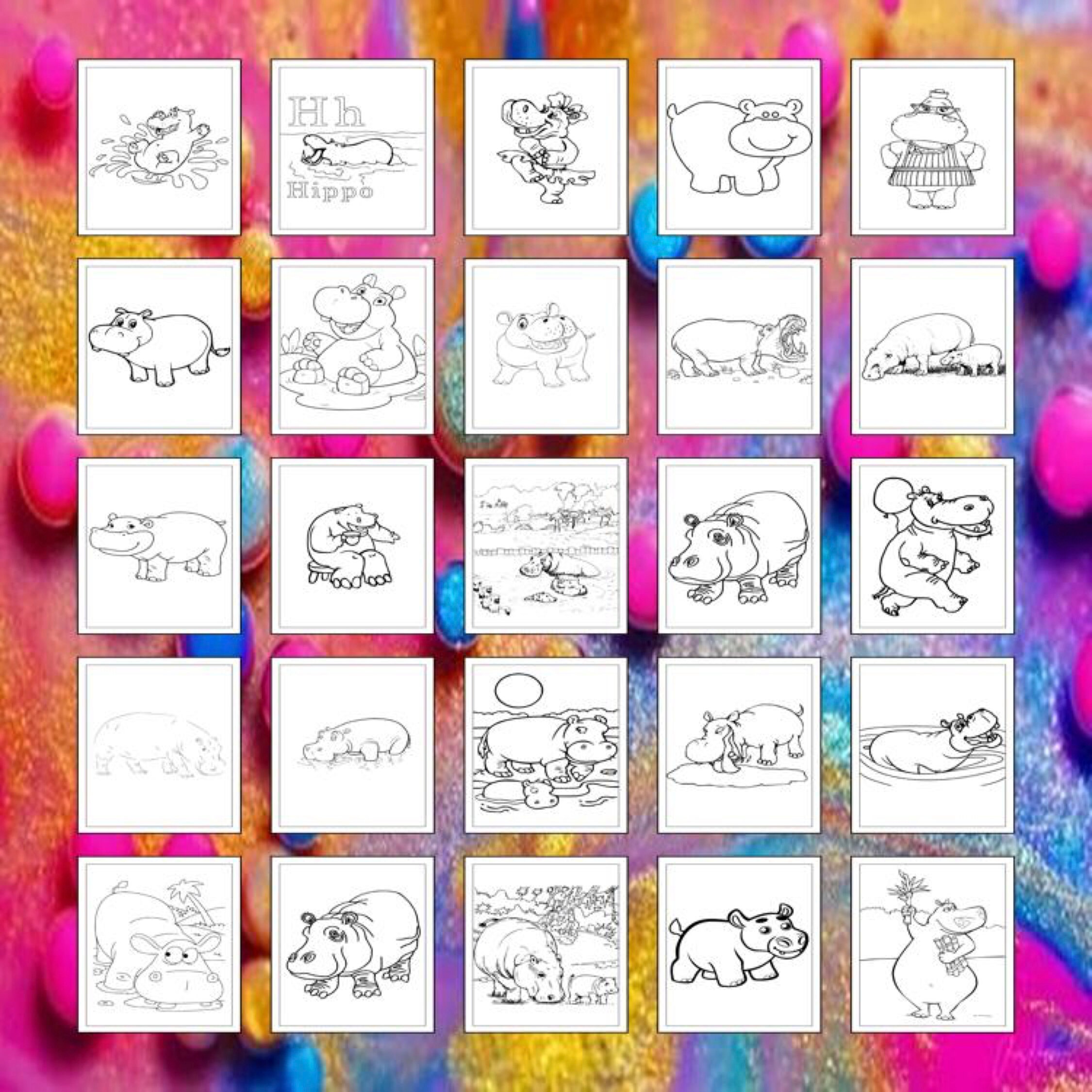 Printable Hippo Coloring Pages for Kids and Adults | 90 Pages | Instant ...
