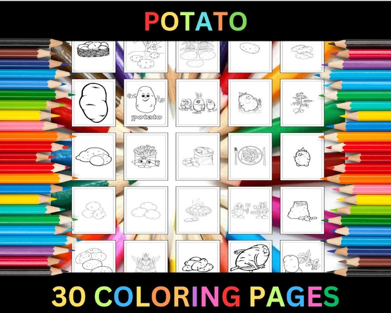 Printable Potato Coloring Pages for Kids & Adults | 30 Pages | Digital ...