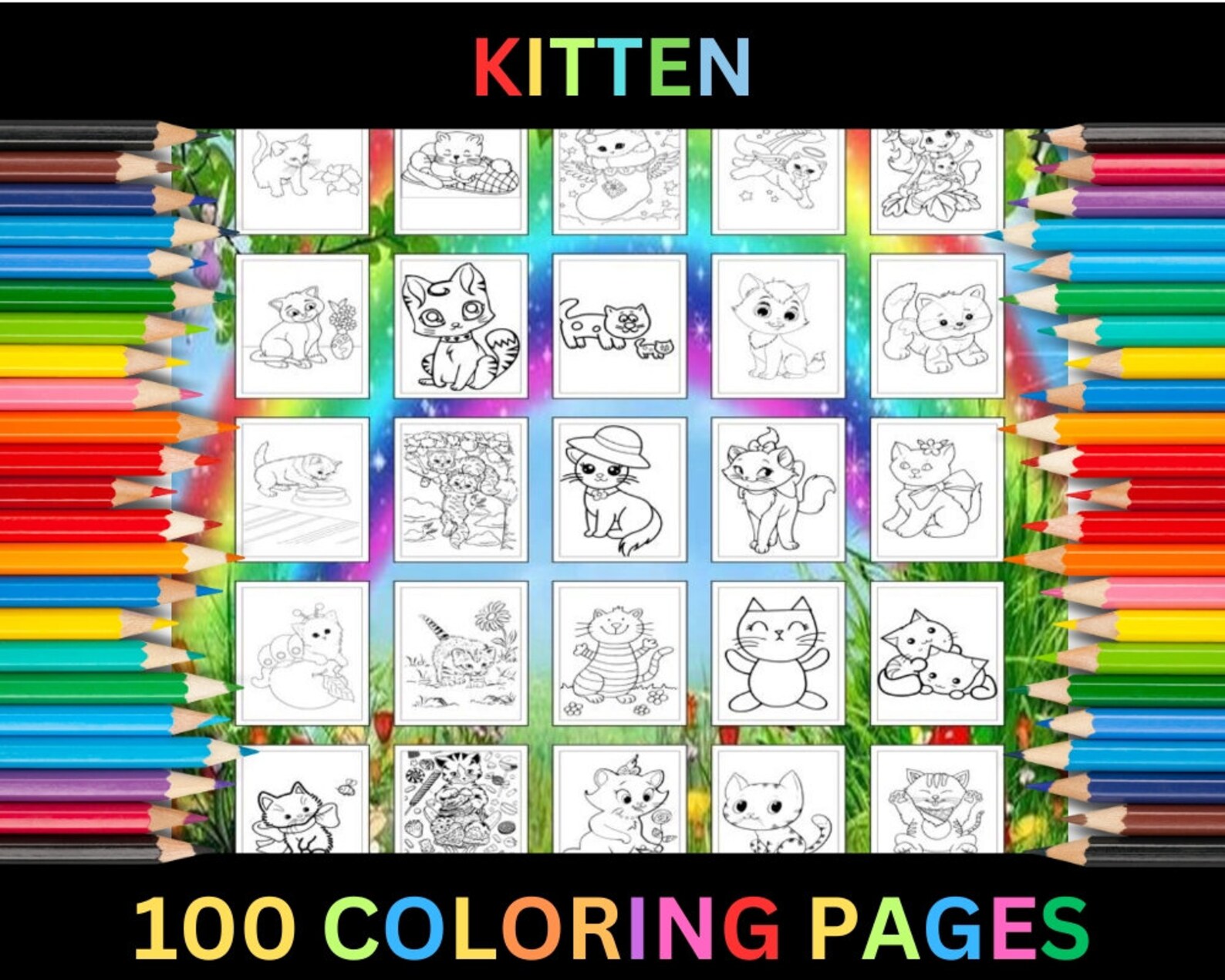 Printable Kitten Coloring Pages for Kids & Adults | 100 Pages | Instant ...