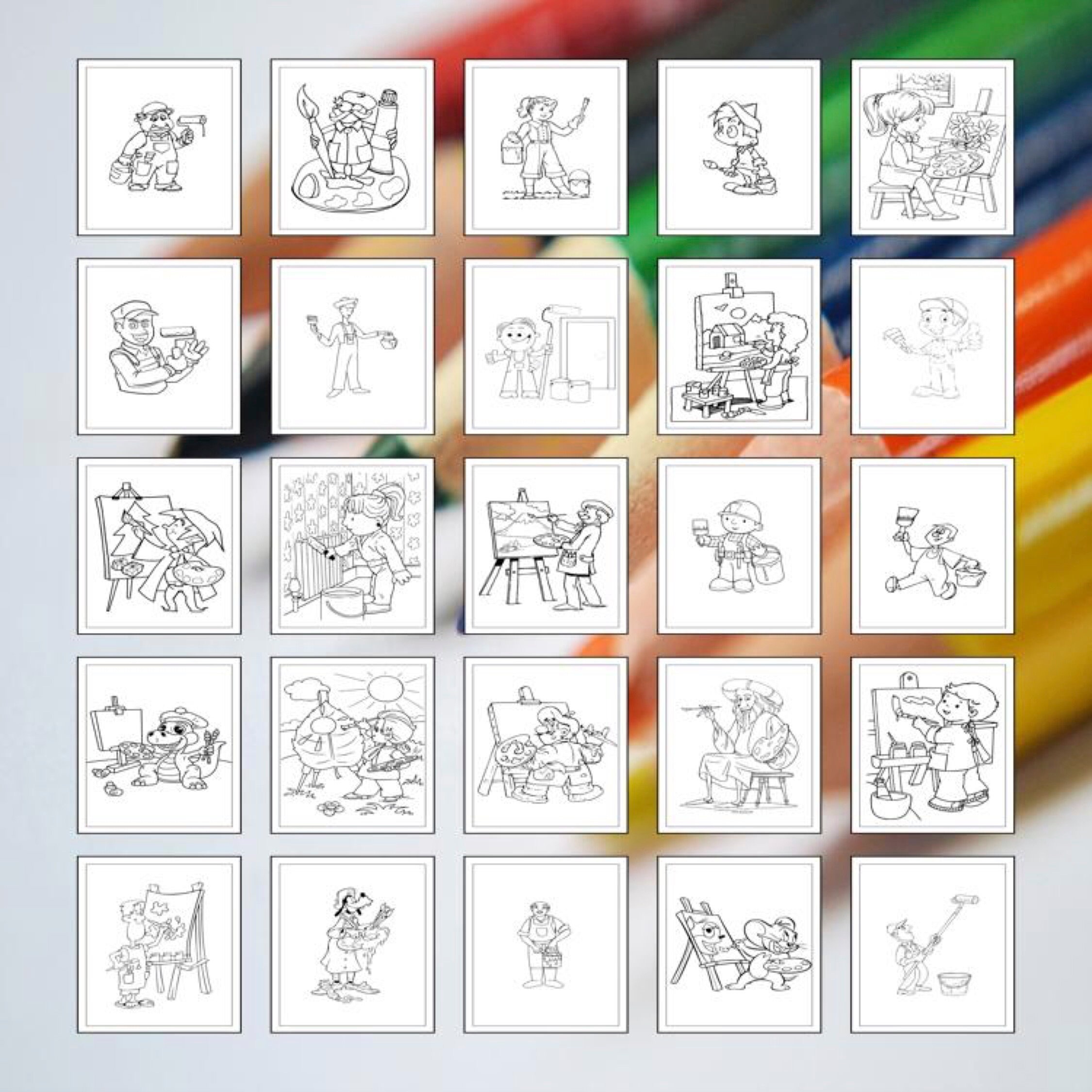 Printable Painter Coloring Pages for Kids & Adults | 30 Pages | Instant ...