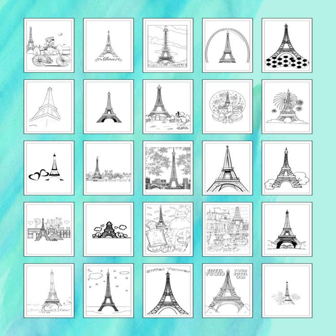 Printable Eiffel Tower Coloring Pages for Kids and Adults | 60 Pages ...