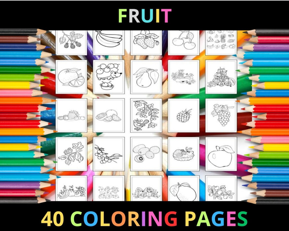 Printable Fruit Coloring Pages for Kids and Adults 40 Pages Instant ...
