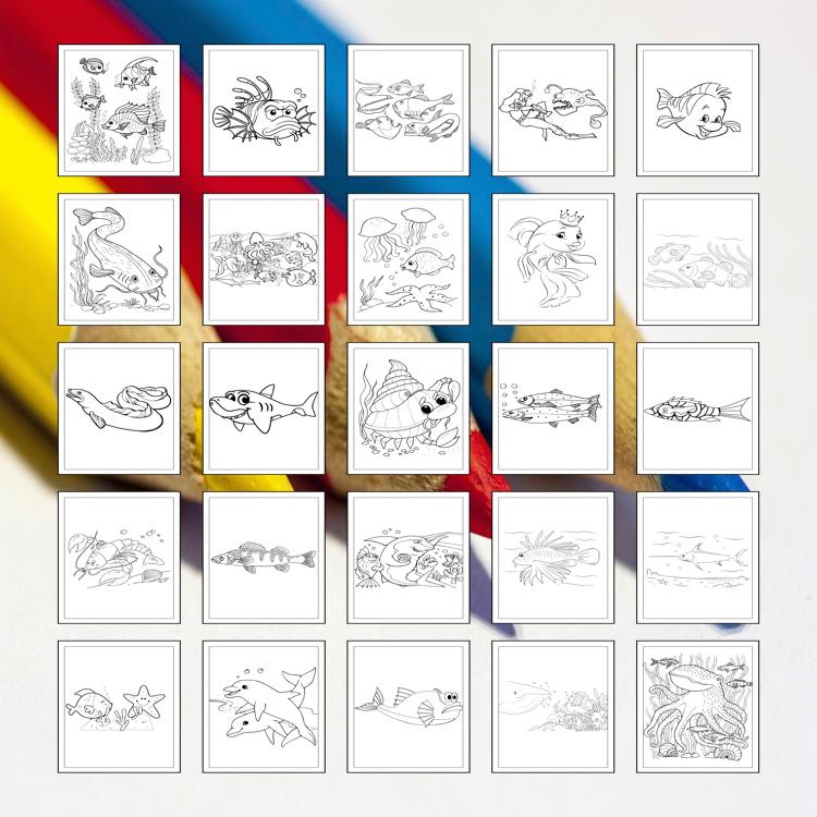 Printable Fish Coloring Pages for Kids and Adults | 75 Pages | Instant ...
