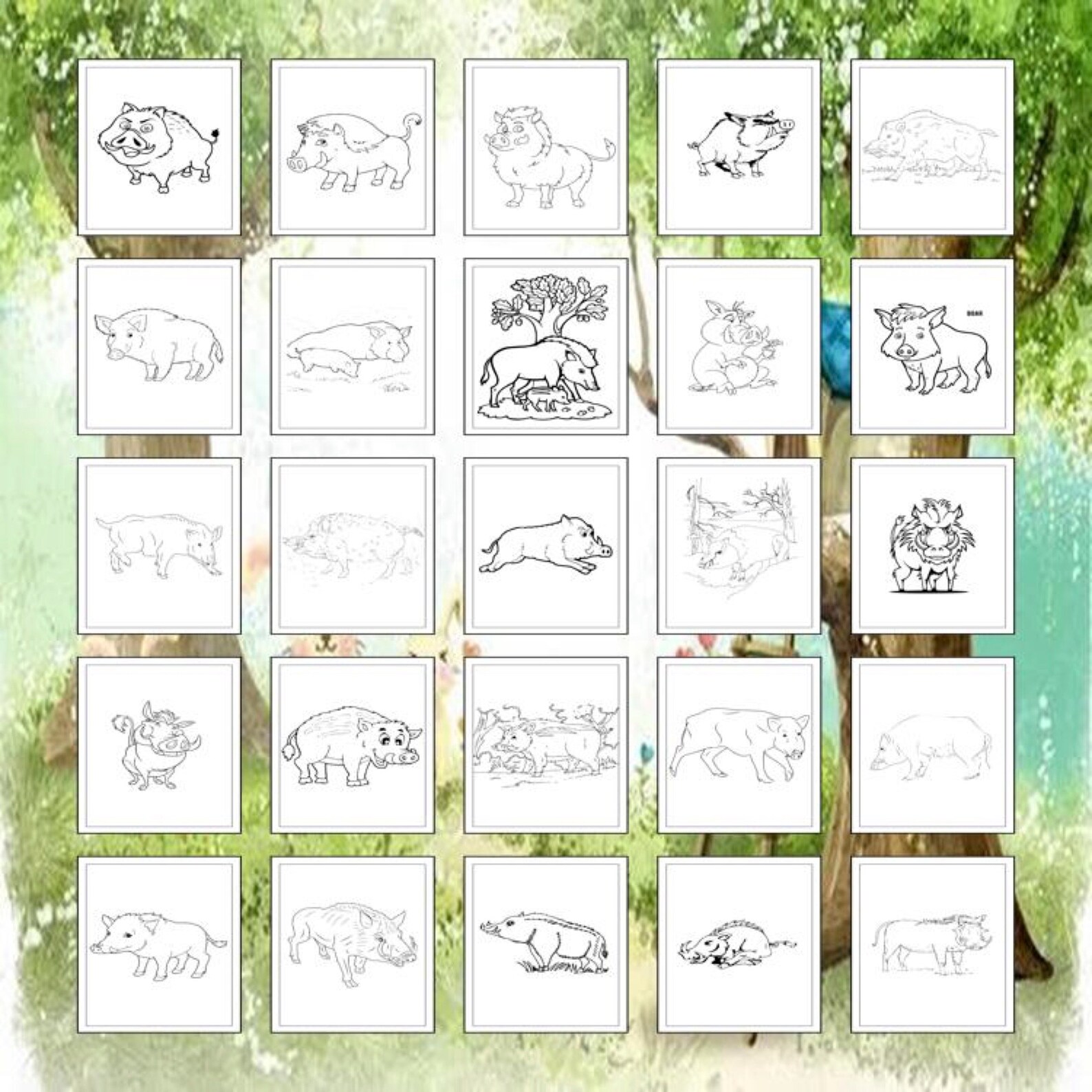 Printable Boar Coloring Pages for Kids & Adults |30 Pages | Instant ...