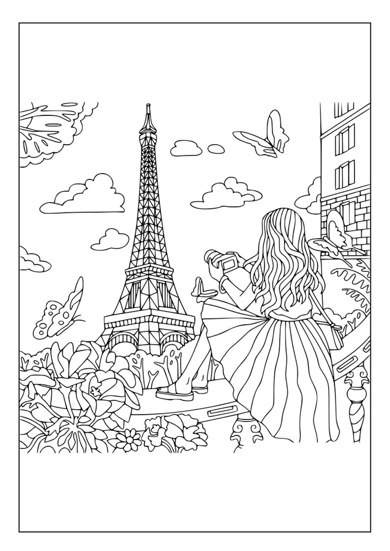 Printable Paris Coloring Pages for Kids & Adults | 35 Pages | Instant ...