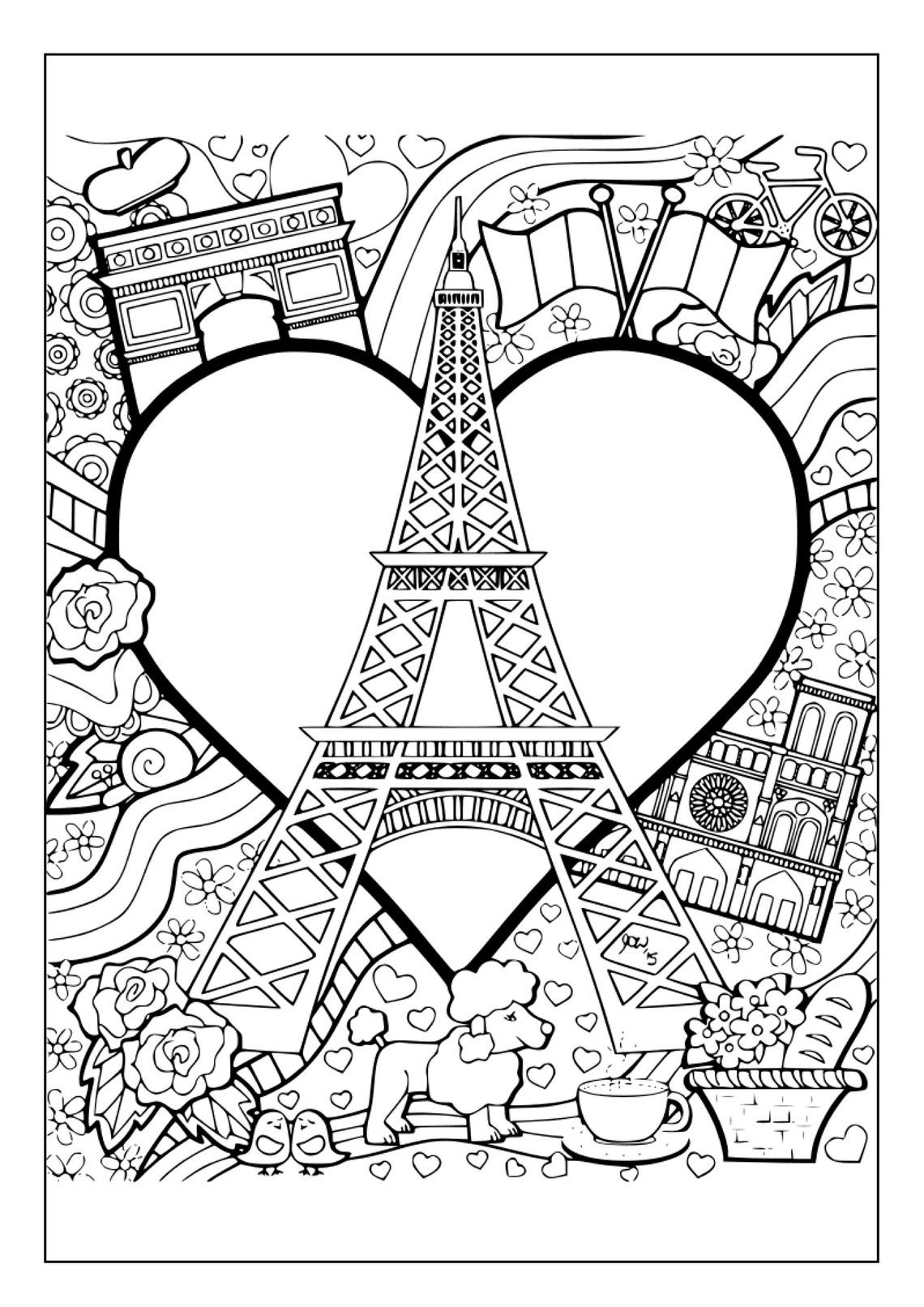 Printable Paris Coloring Pages for Kids & Adults | 35 Pages | Instant ...