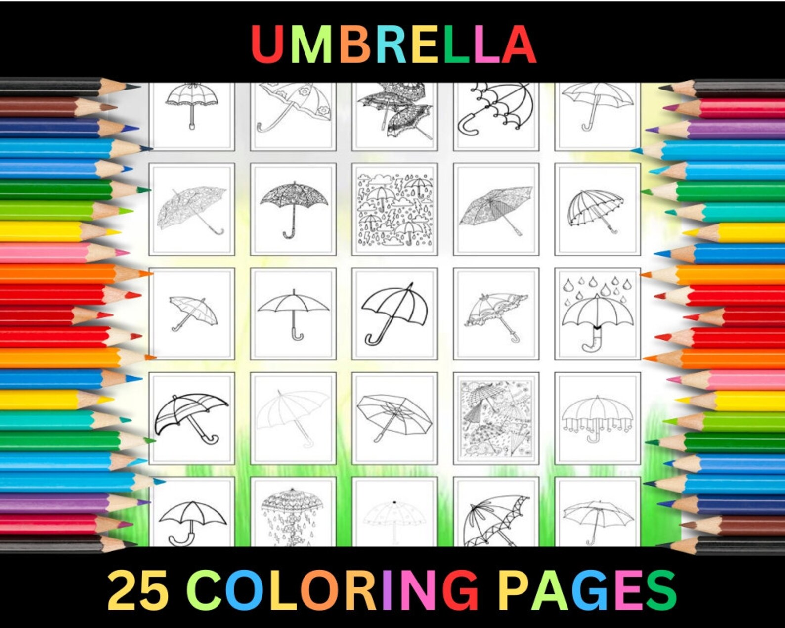 Printable Umbrella Coloring Pages for Kids & Adults 25 Pages Instant ...