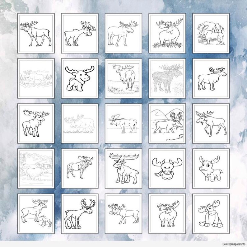 Printable Moose Coloring Pages for Kids & Adults | 35 Pages | Instant ...