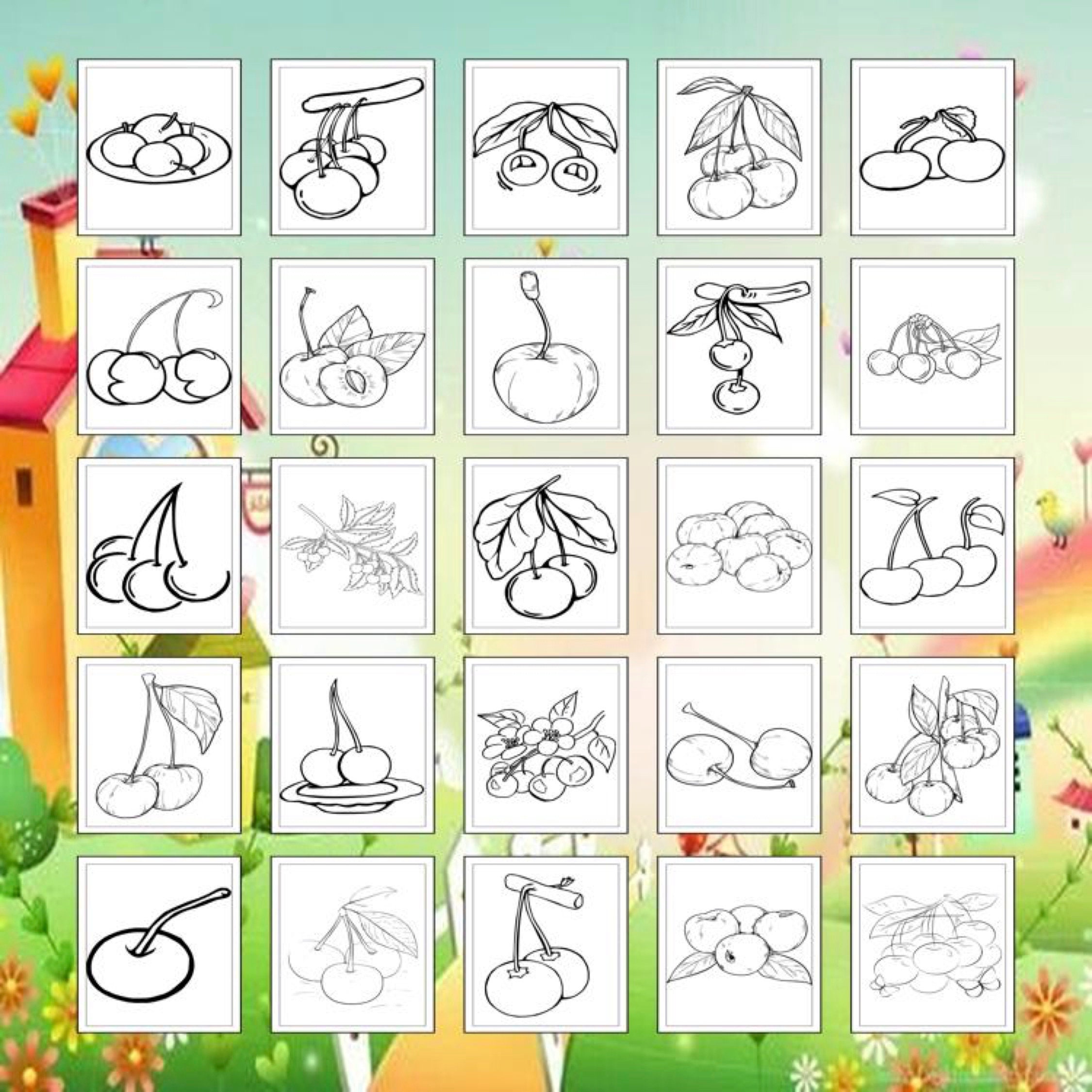 Printable Cherry Coloring Pages for Kids & Adults | 35 Pages | Instant ...