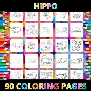 Printable Hippo Coloring Pages for Kids and Adults | 90 Pages | Instant ...