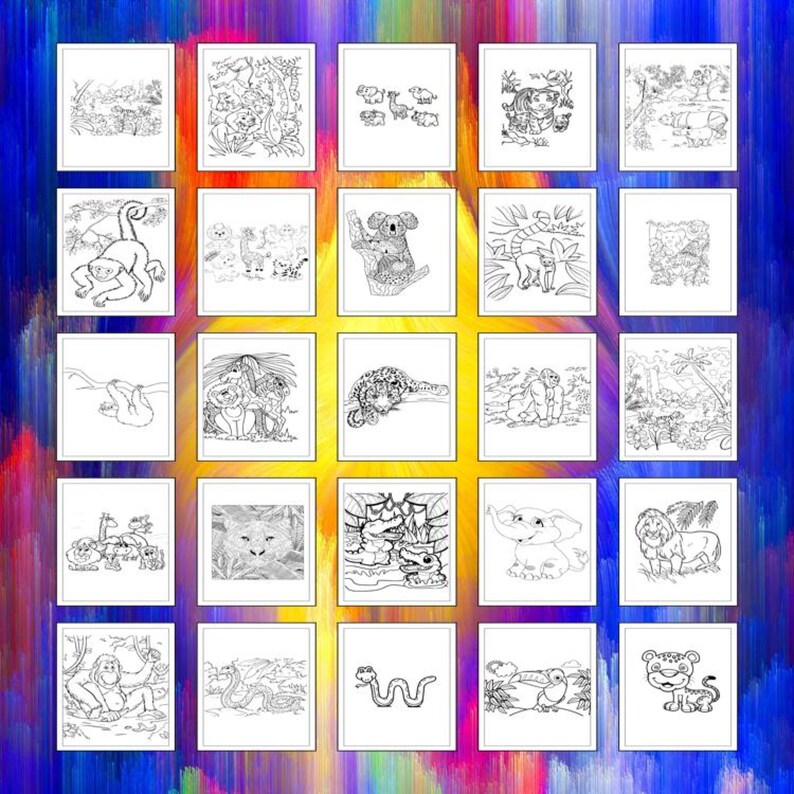 Printable Jungle Animals Coloring Pages for Kids and Adults | 80 Pages ...