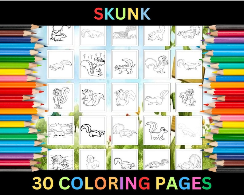 Printable Skunk Coloring Pages for Kids & Adults 30 Pages Instant ...