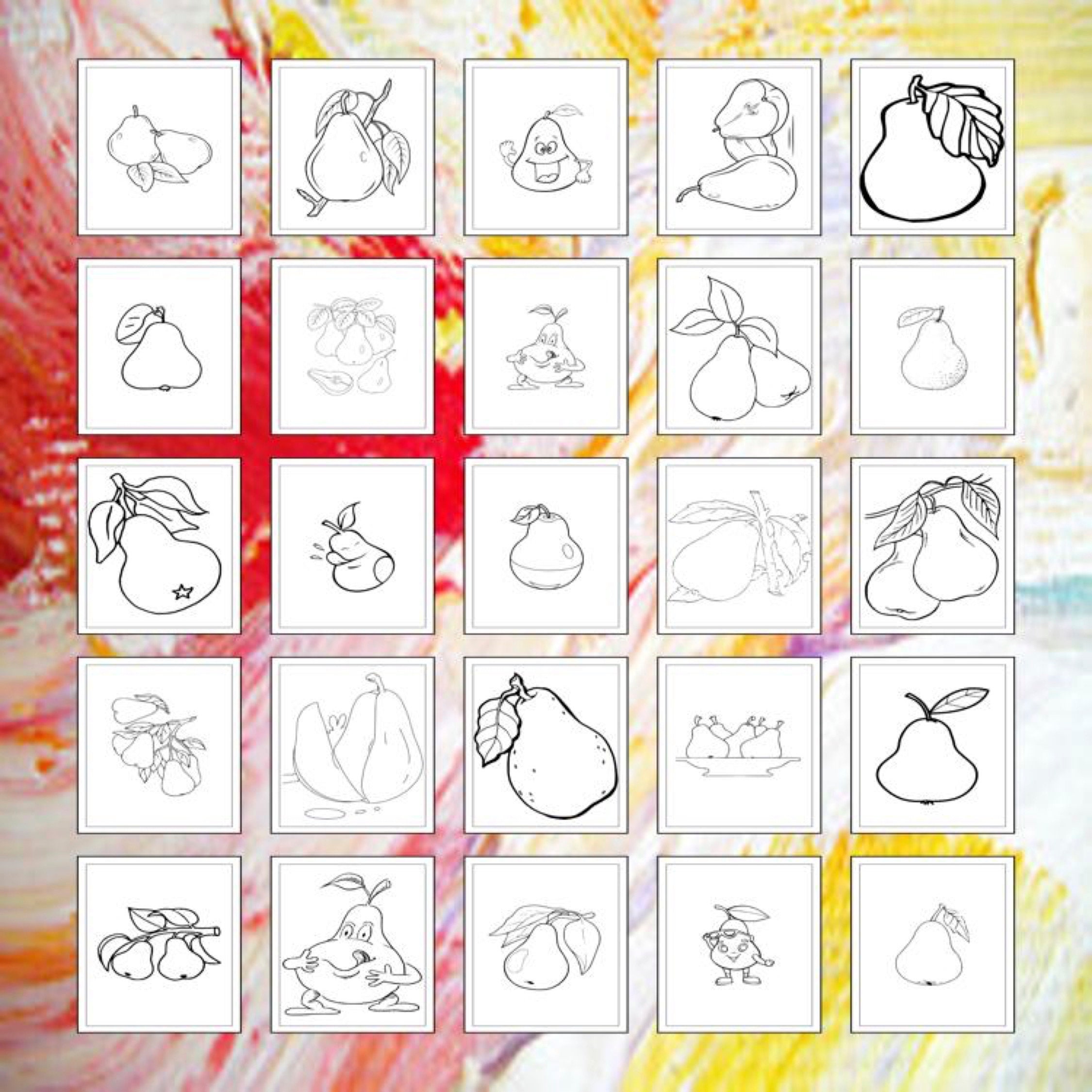 Printable Pear Coloring Pages for Kids & Adults | 35 Pages | Digital ...