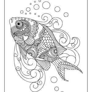 Printable Zentangle Fish Coloring Pages for Kids & Adults | 25 Pages ...