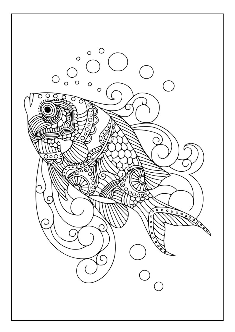 Printable Zentangle Fish Coloring Pages for Kids & Adults | 25 Pages ...