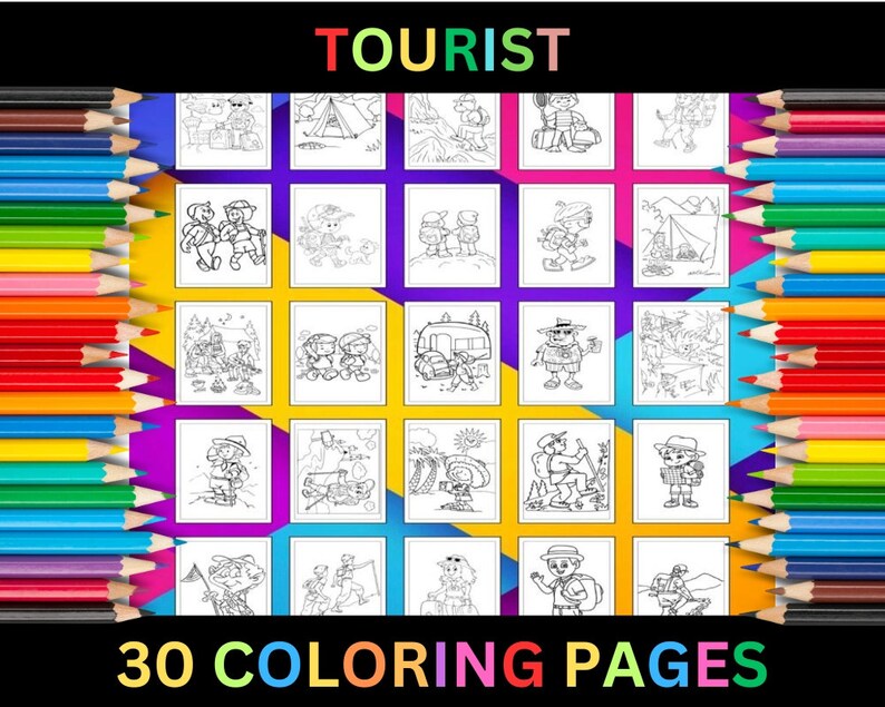Printable Tourist Coloring Pages for Kids & Adults | 30 Pages | Instant ...