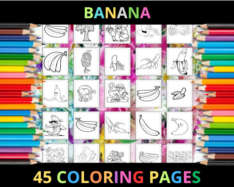 Printable Bananas Coloring Pages for Kids & Adults | 45 Pages | Instant ...