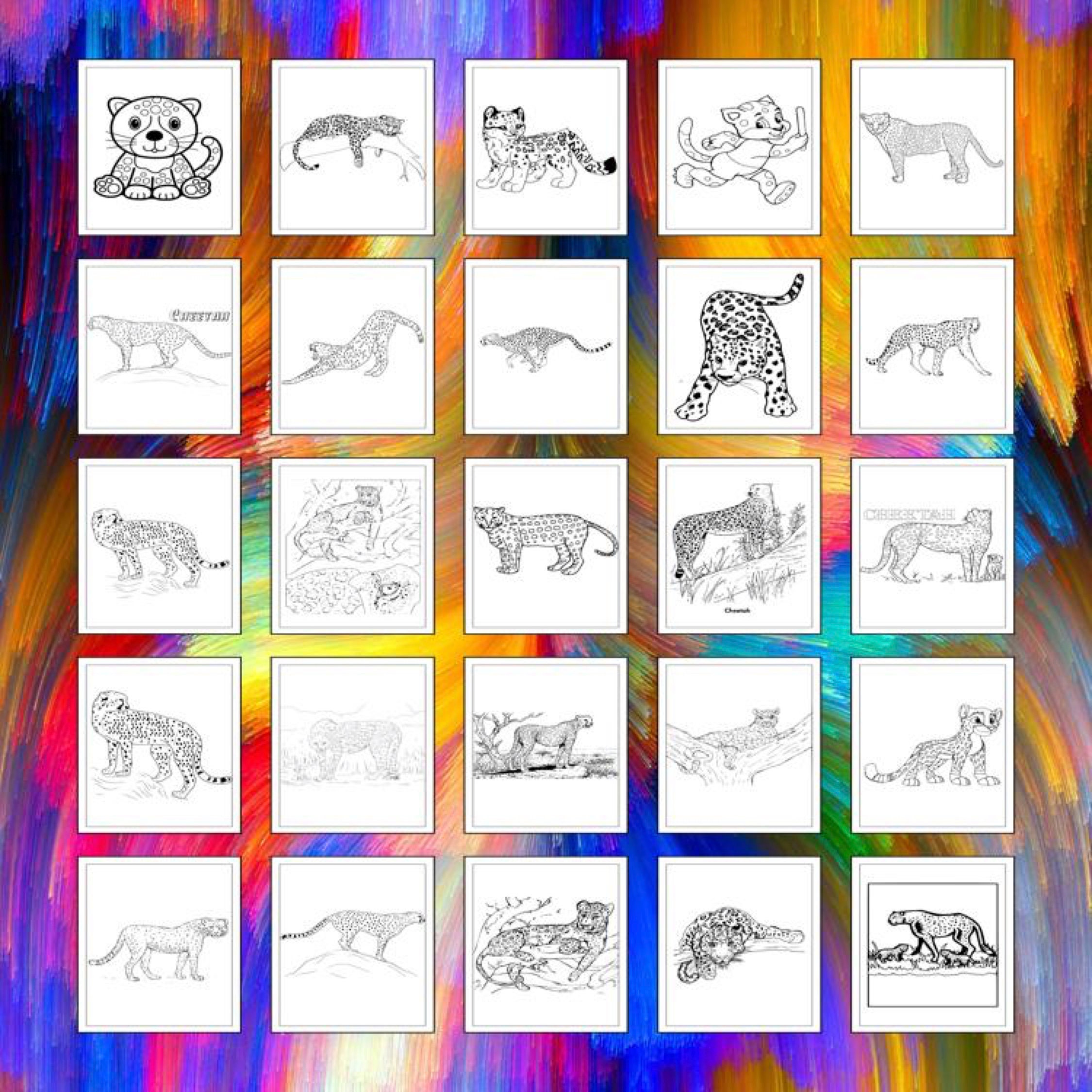 Printable Cheetah Coloring Pages for Kids & Adults | 90 Pages | Instant ...