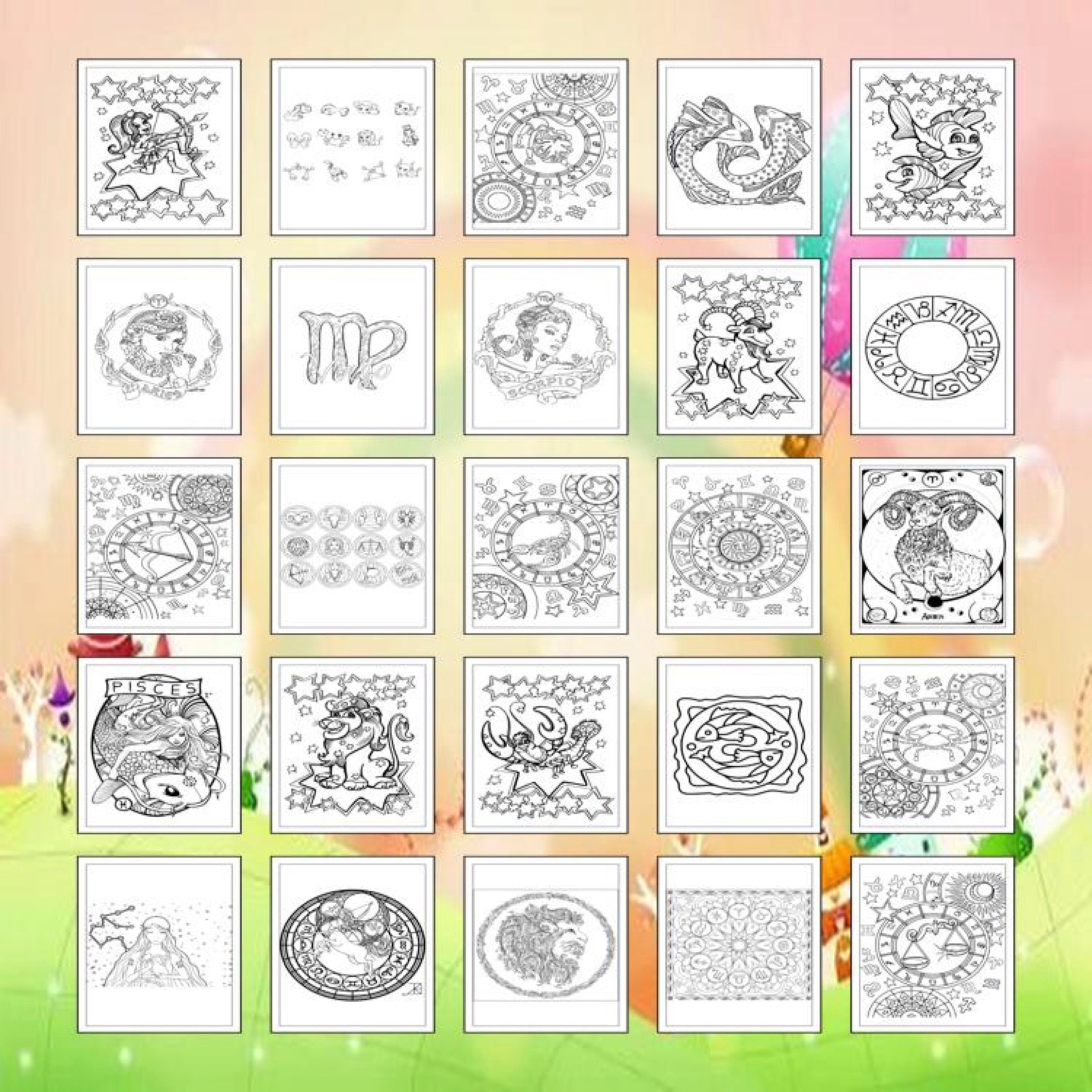 Printable Zodiac Signs Coloring Pages for Kids & Adults | 50 Pages ...