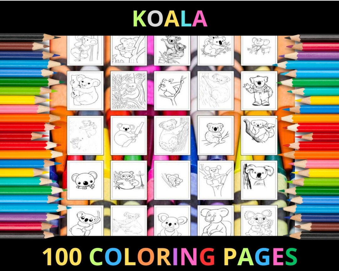 Printable Koala Coloring Pages for Kids and Adults 100 Pages Instant ...